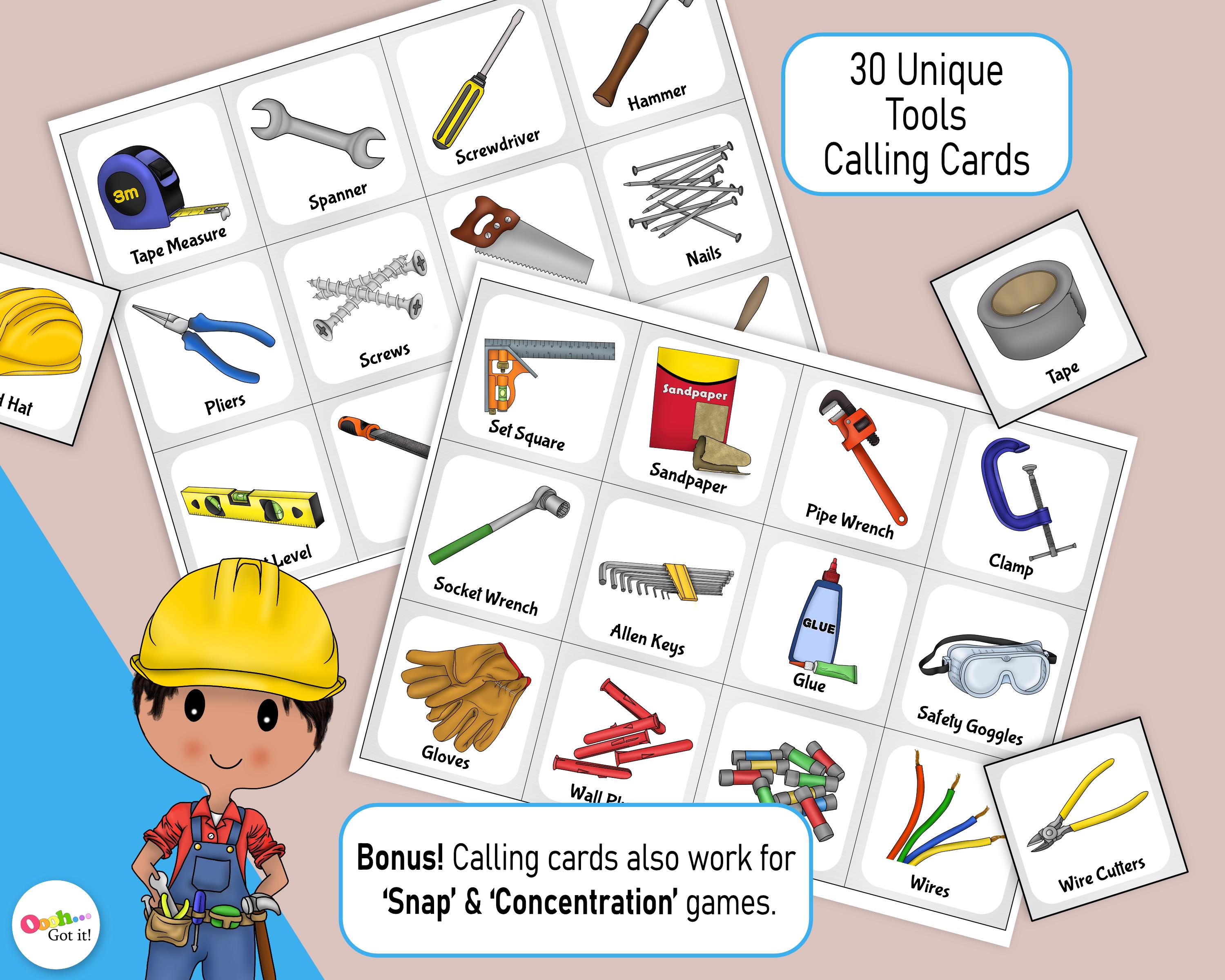 Toolbox Bingo, a Printable Construction Party Game, 30 Bingo Cards for ...