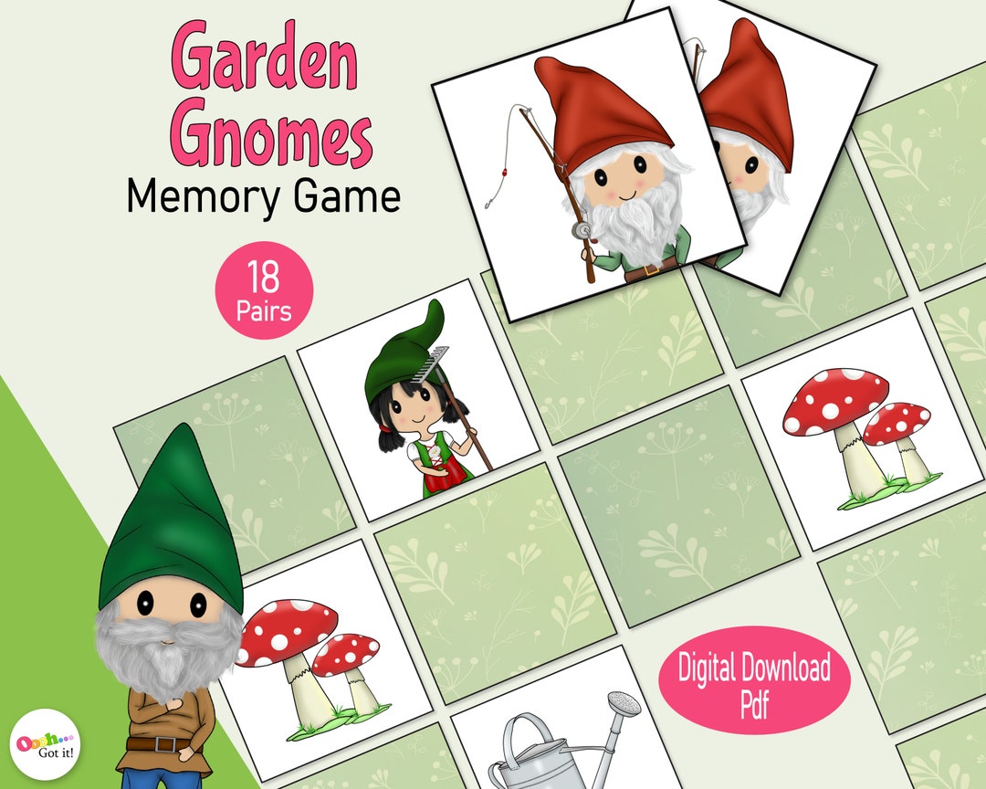 Garden Gnome Memory Card Game, Printable Summer Activity for Kids for a ...