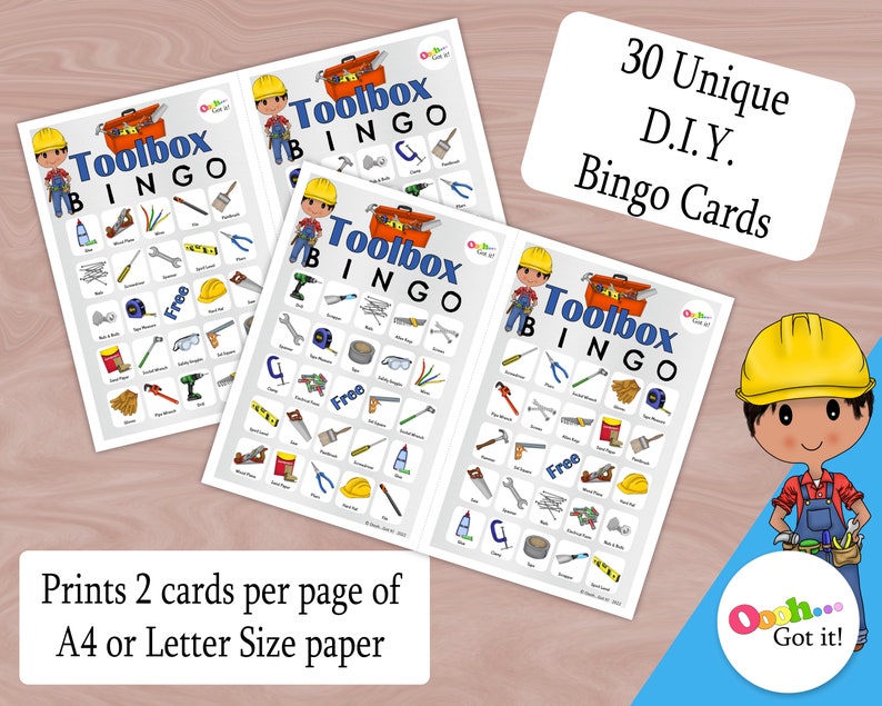 Toolbox Bingo a Printable Construction Party Game 30 Bingo - Etsy