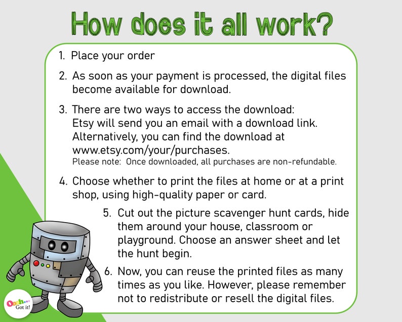 Robot Scavenger Hunt, a Printable Picture Matching Game, for a Boys ...