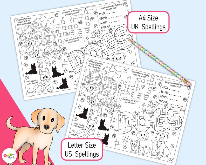 Dog Placemat, a Printable Birthday Party Activity Sheet for Kids, a ...