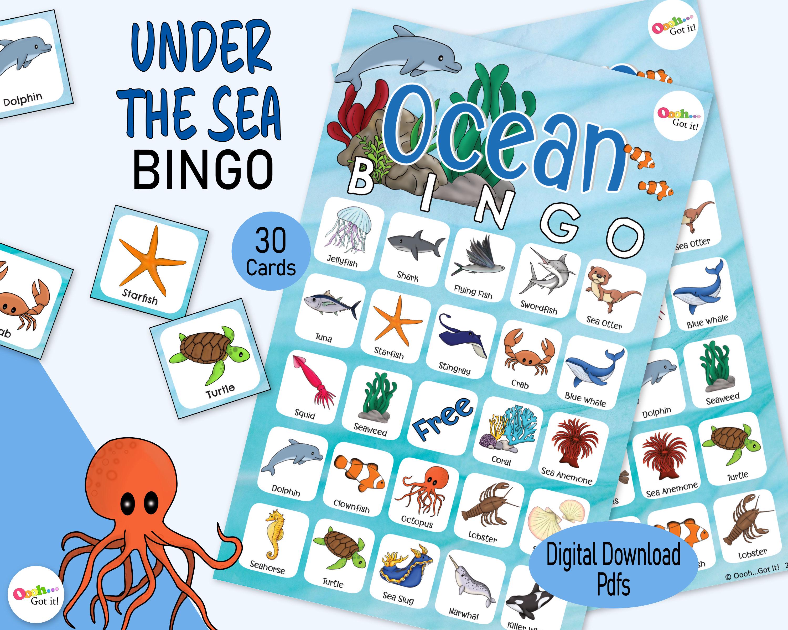 Under the Sea Bingo Game, a Printable Ocean Animals Kids Activity, for ...