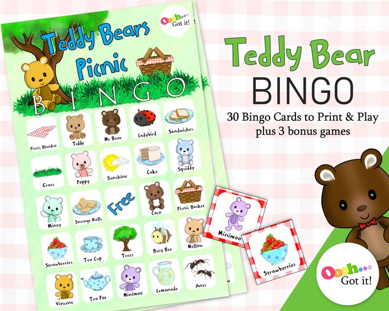 Teddy Bears Picnic Bingo a Printable Baby Shower or 1st - Etsy