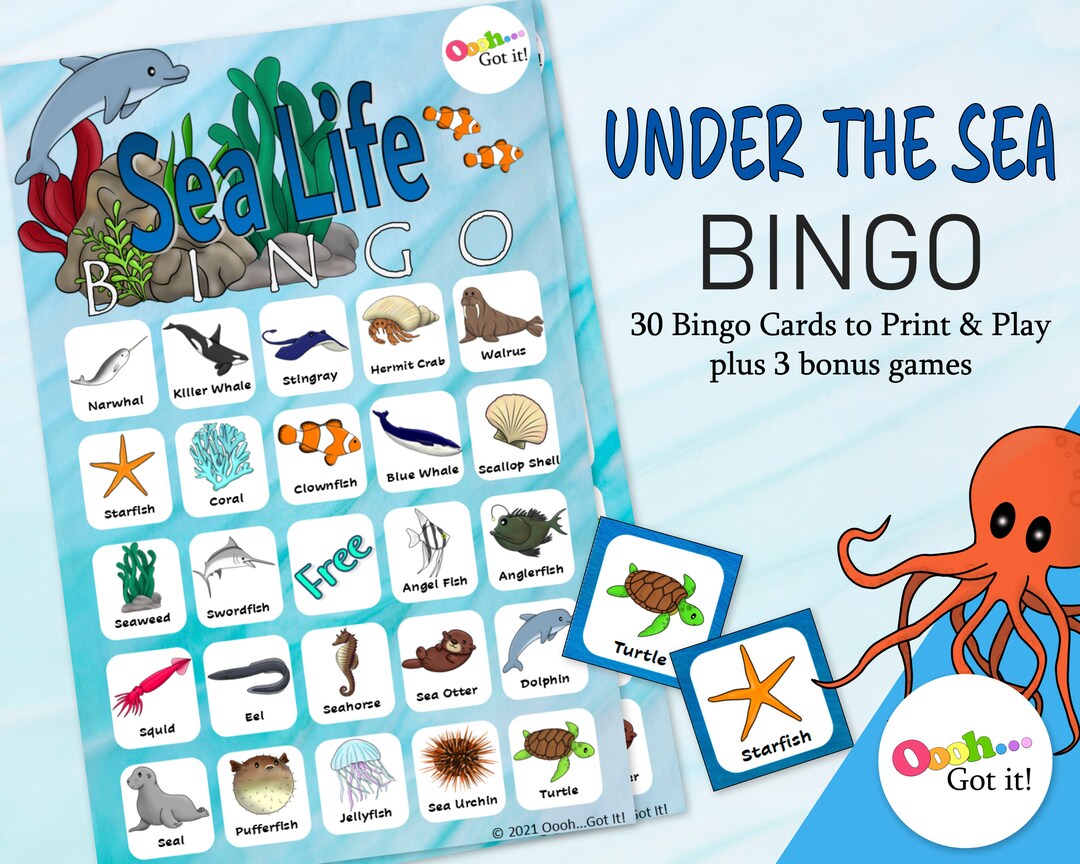 Under the Sea Bingo Game a Printable Ocean Animals Kids - Etsy