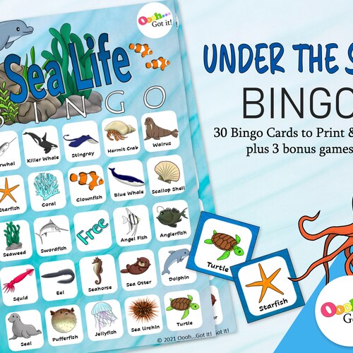 Under the Sea Bingo Game a Printable Ocean Animals Kids - Etsy