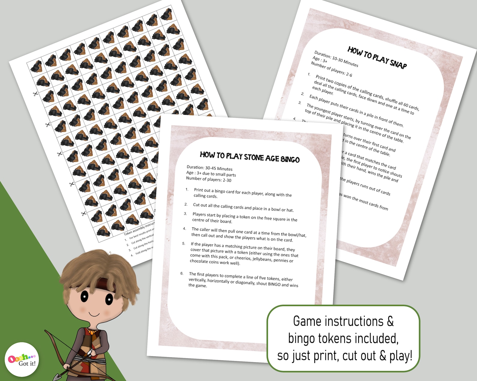 Stone Age Bingo Cards, a Printable Prehistoric Party Game, Kids ...