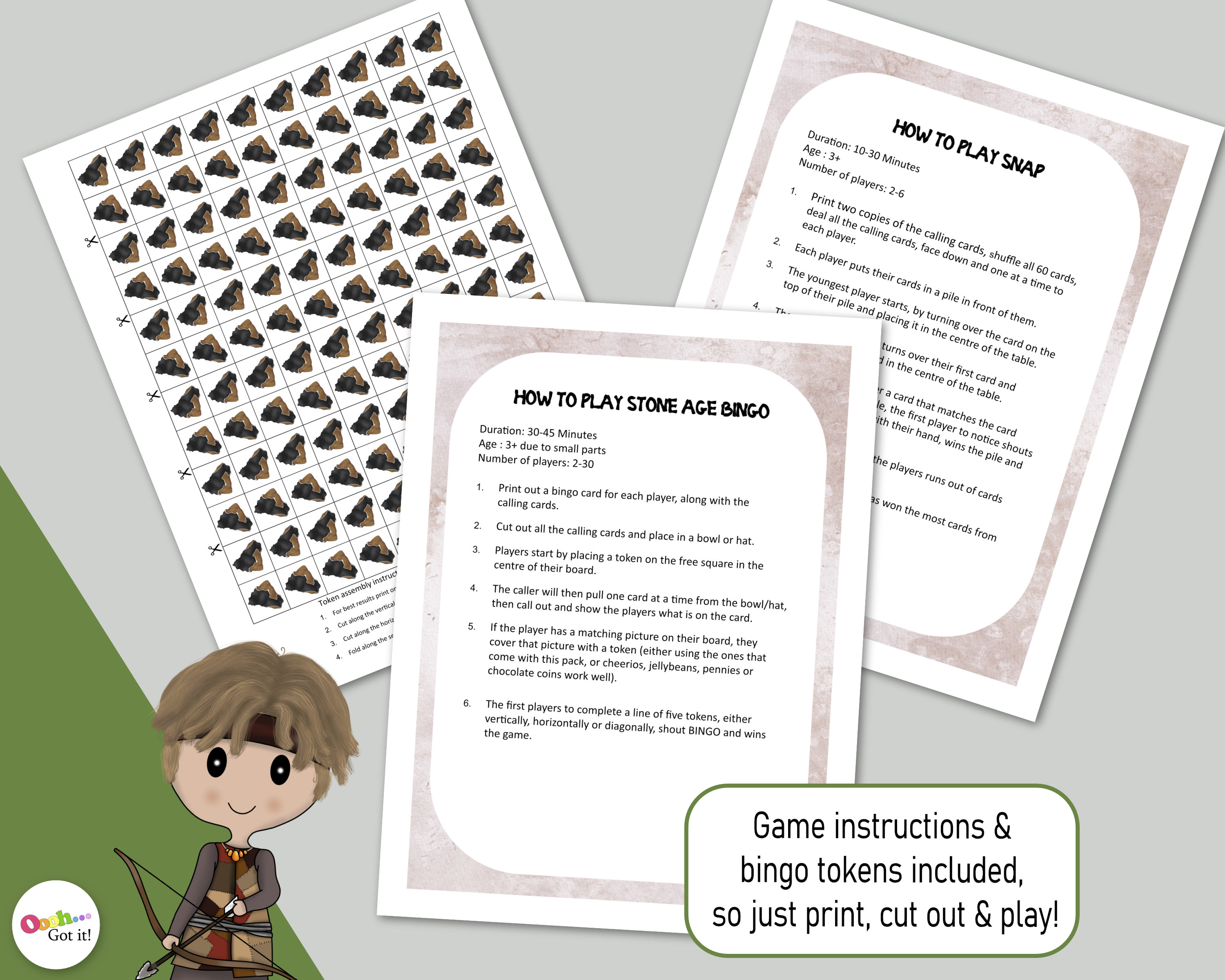 Stone Age Bingo Cards, a Printable Prehistoric Party Game, Kids ...