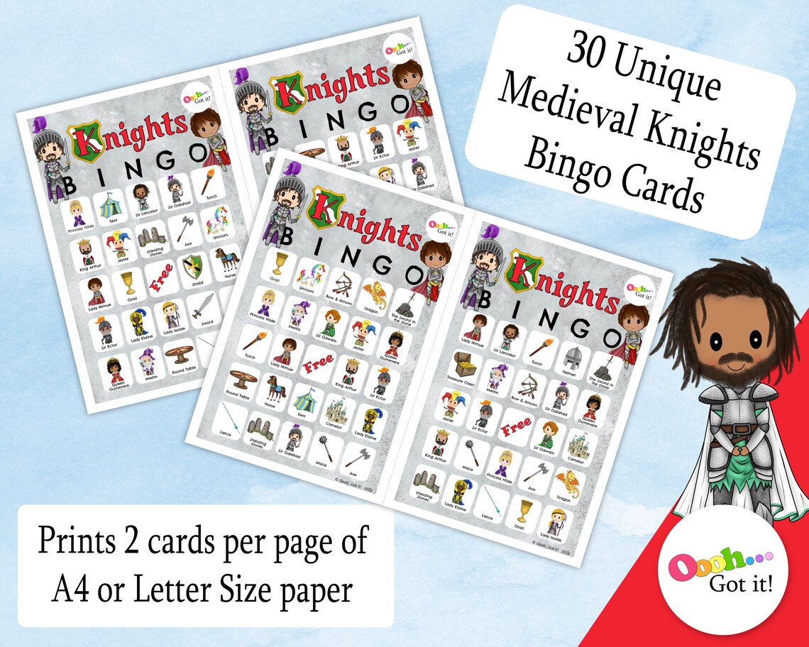 King Arthur Bingo Medieval Knight Bingo Cards a Printable - Etsy
