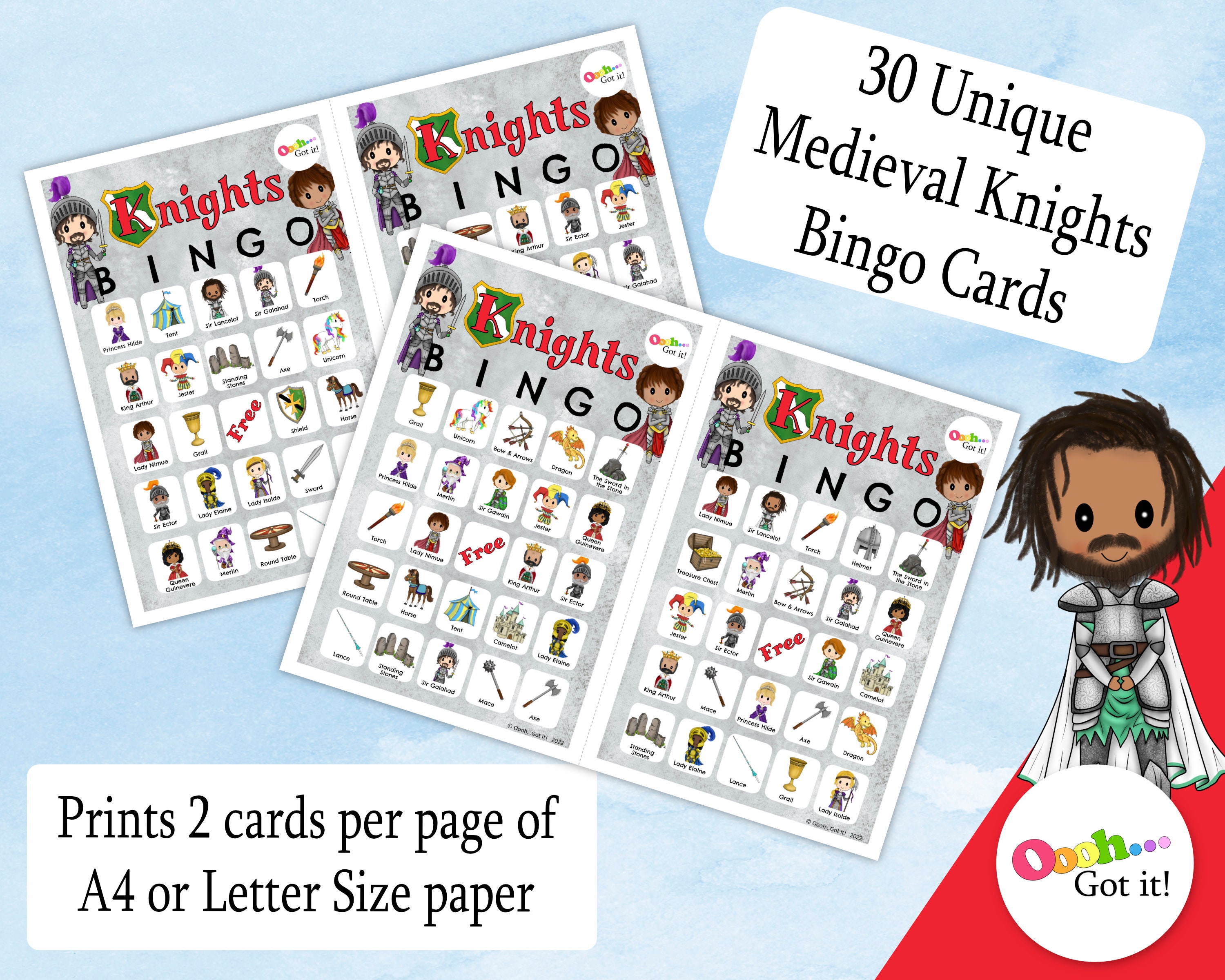 King Arthur Bingo Medieval Knight Bingo Cards a Printable - Etsy