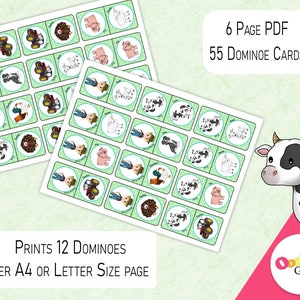 Farm Animals Dominoes a Printable Farmyard Game Party Favor | Etsy UK