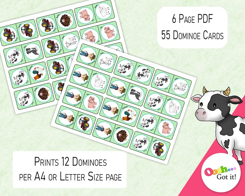 Farm Animals Dominoes a Printable Farmyard Game Party Favor | Etsy UK