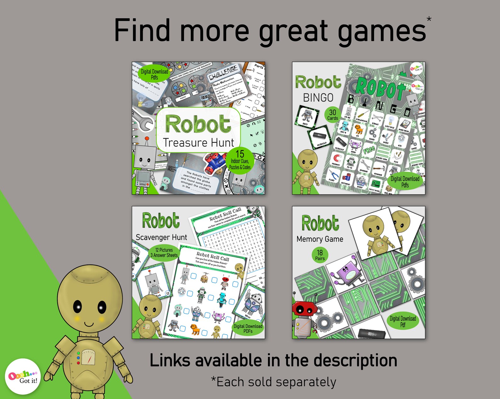 Robot Memory Cards, a Printable Robotic Picture Matching, a Toddler ...