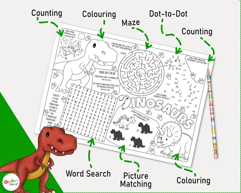 Dinosaur Placemat, a Printable Birthday Party Activity for Kids, T-rex ...