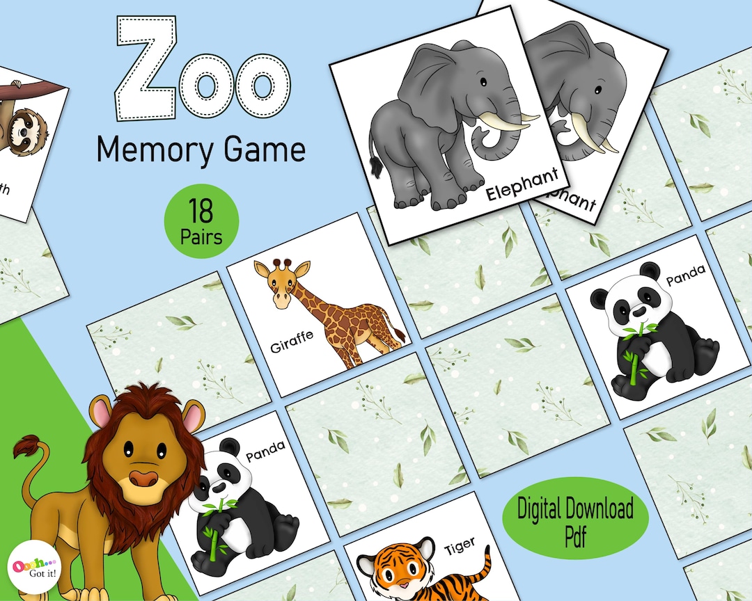 Zoo Animal Memory Card Game – A Printable Matching Game for Kids ...