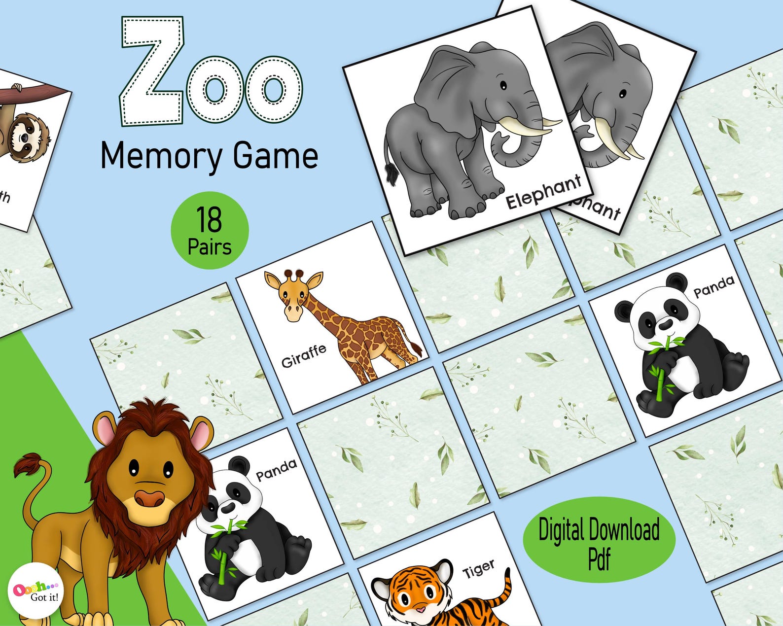 Zoo Animal Memory Card Game – A Printable Matching Game for Kids ...
