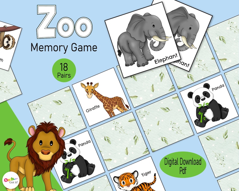 Zoo Animal Memory Card Game – A Printable Matching Game for Kids ...