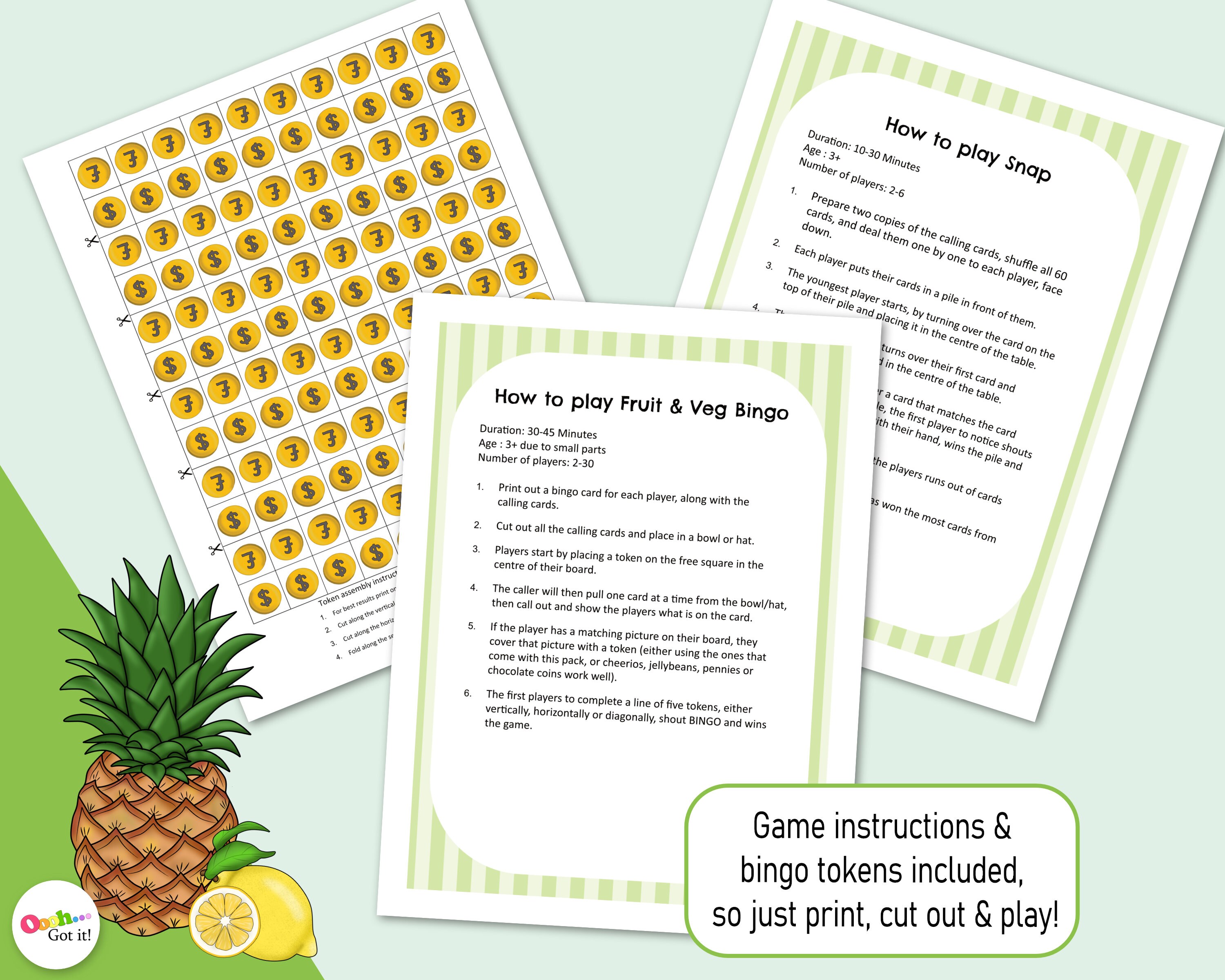 Fruit & Vegetable Bingo Cards, a Greengrocer, Farmers Market Printable ...