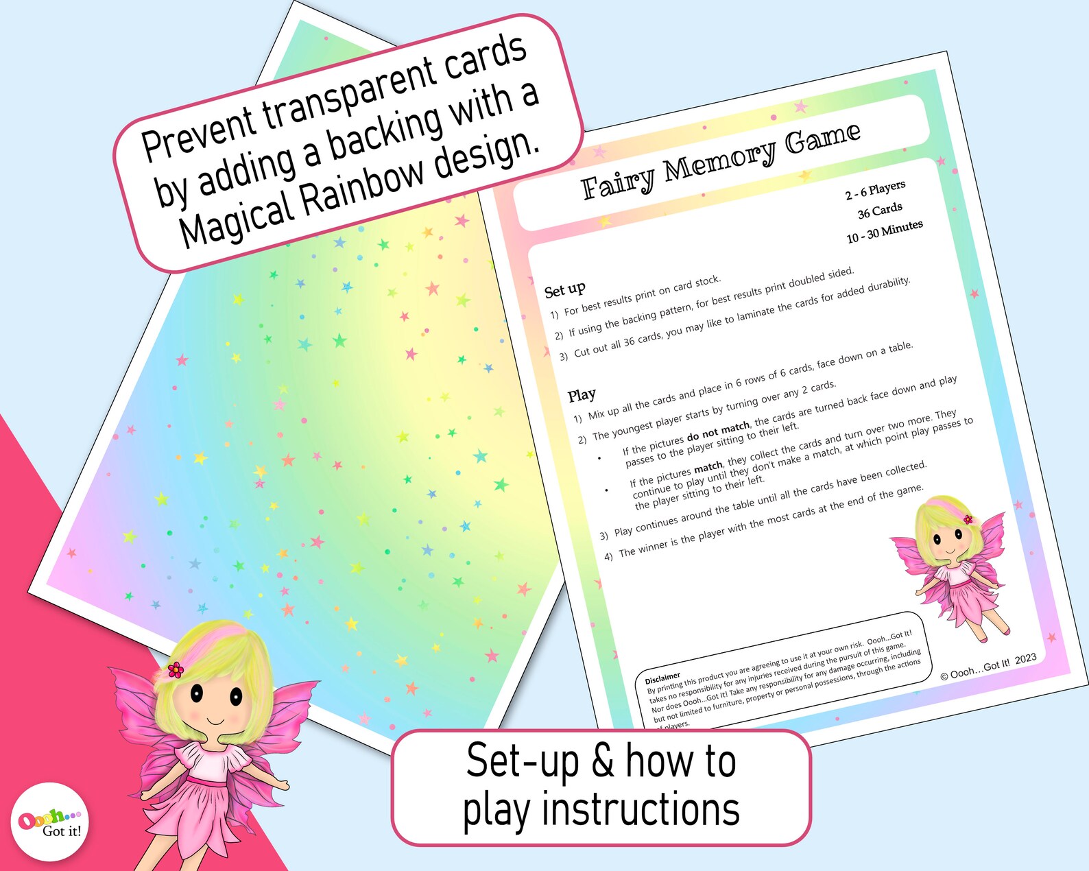 Fairy Memory Cards Game, a Printable Rainbow Picture-matching Travel ...