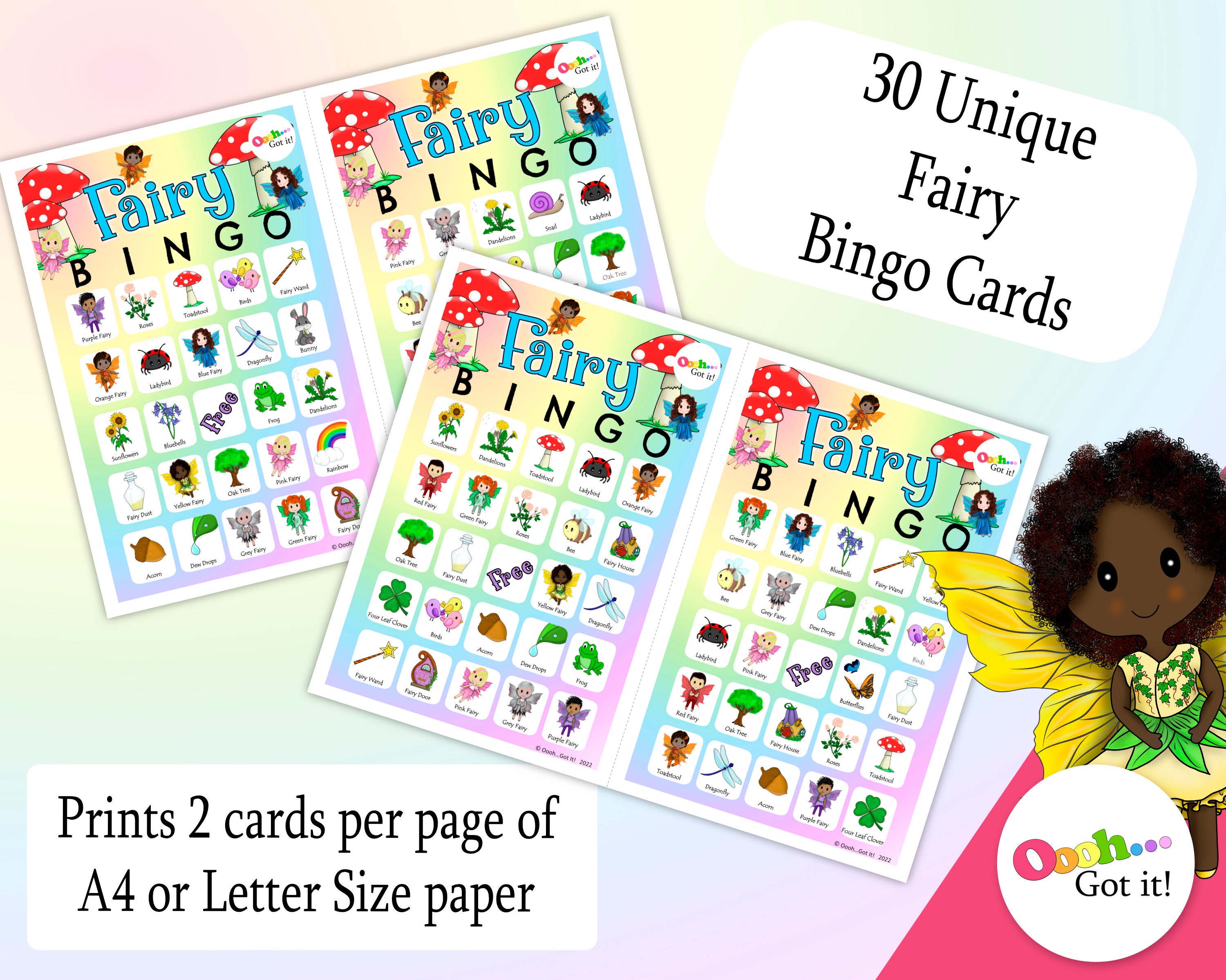 Fairy Bingo a Printable Rainbow Kids Activity Party Game for - Etsy UK