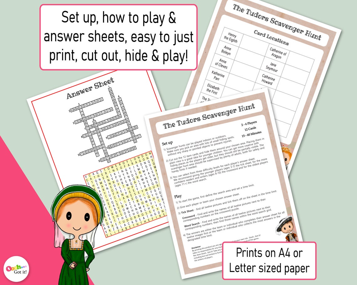 The Tudors Picture Scavenger Hunt, a Printable British History Family ...