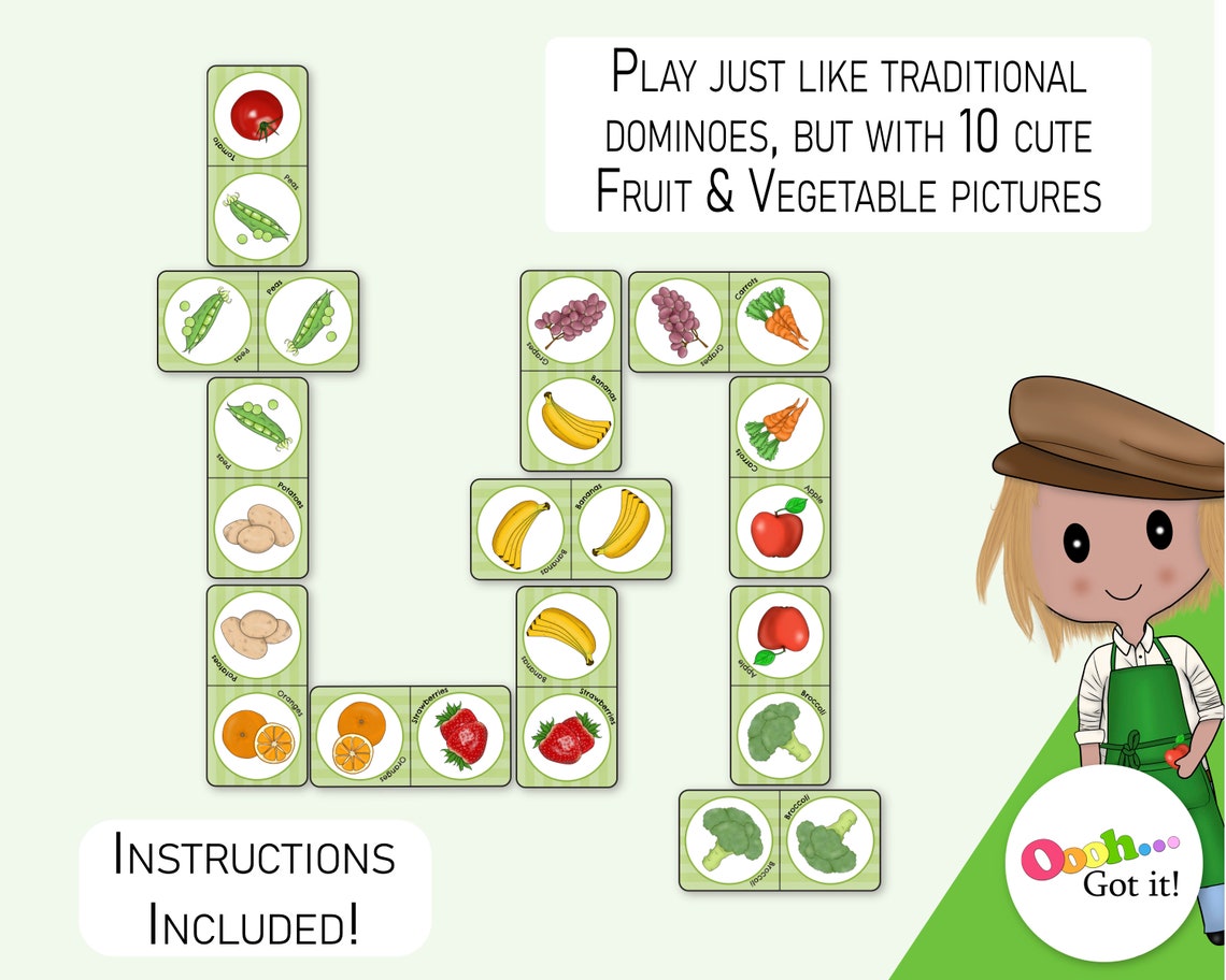 Fruit & Vegetable Dominoes a Printable Healthy Eating - Etsy
