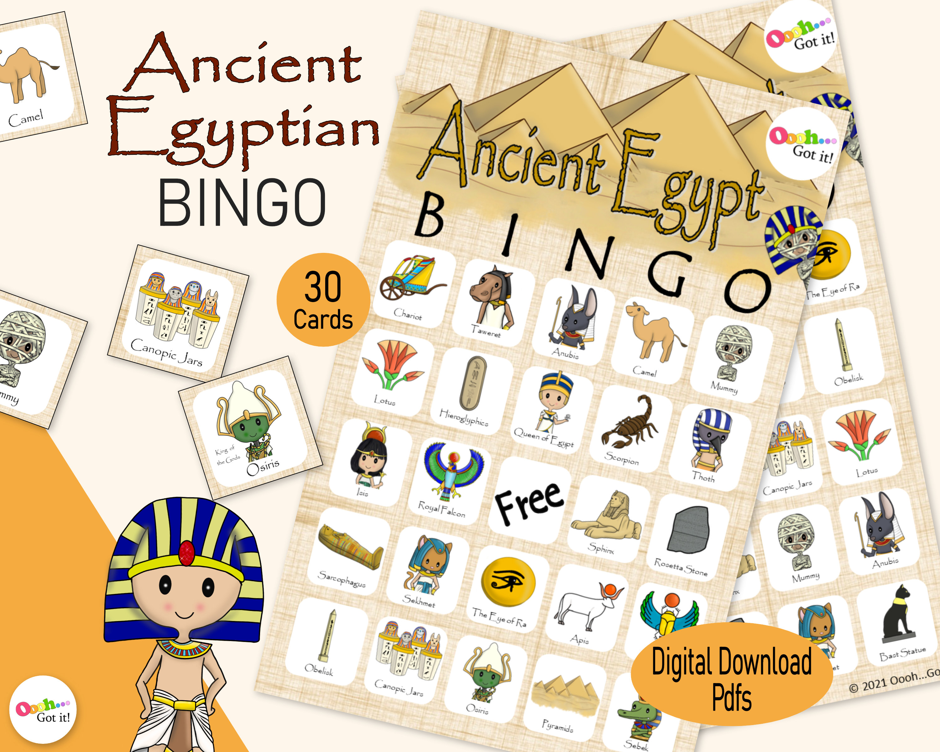 Ancient Egyptian Bingo Cards, a Printable Mummy Party Game, Kids ...