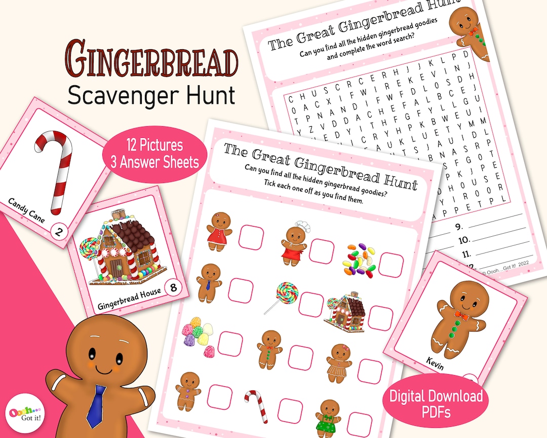 Gingerbread Picture Scavenger Hunt, a Printable Baking Party Game for ...