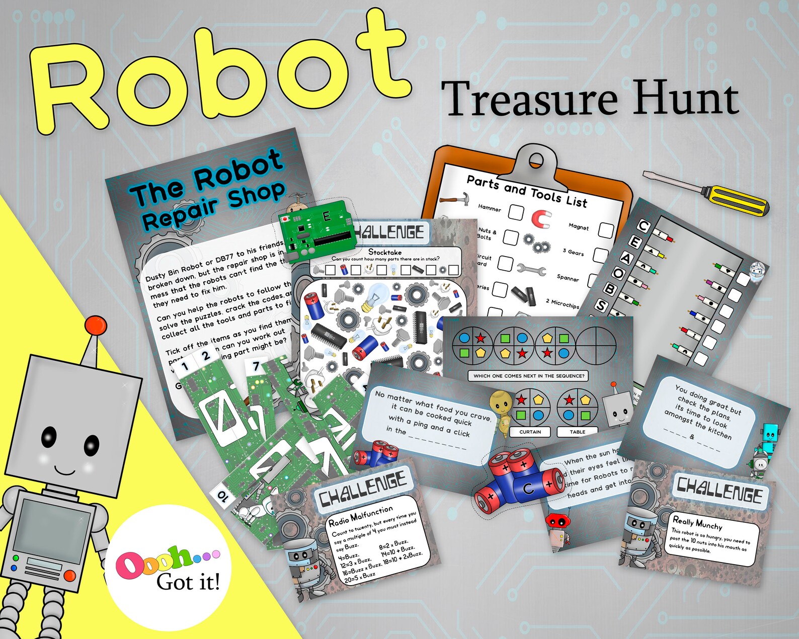 Robot Treasure Hunt indoor printable scavenger hunt family | Etsy