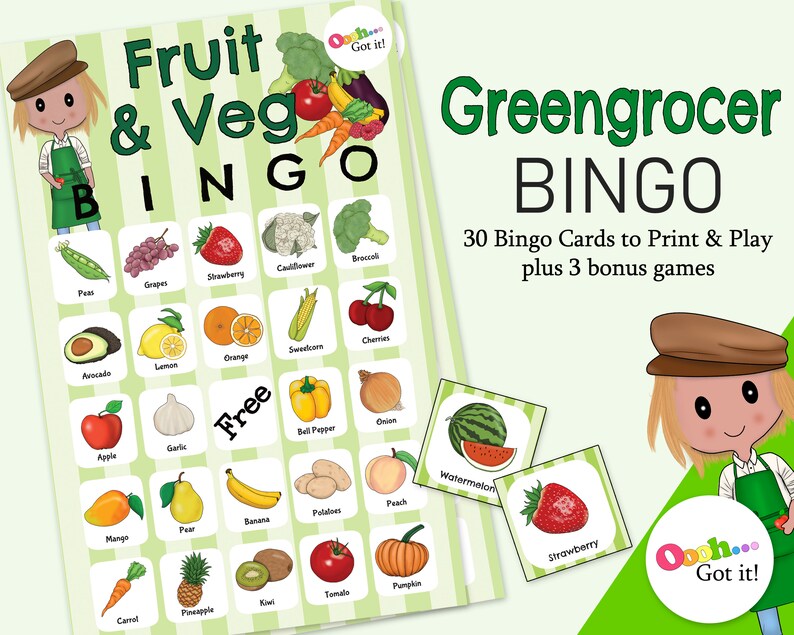 Fruit & Vegetable Bingo Cards a Greengrocer Farmers Market - Etsy