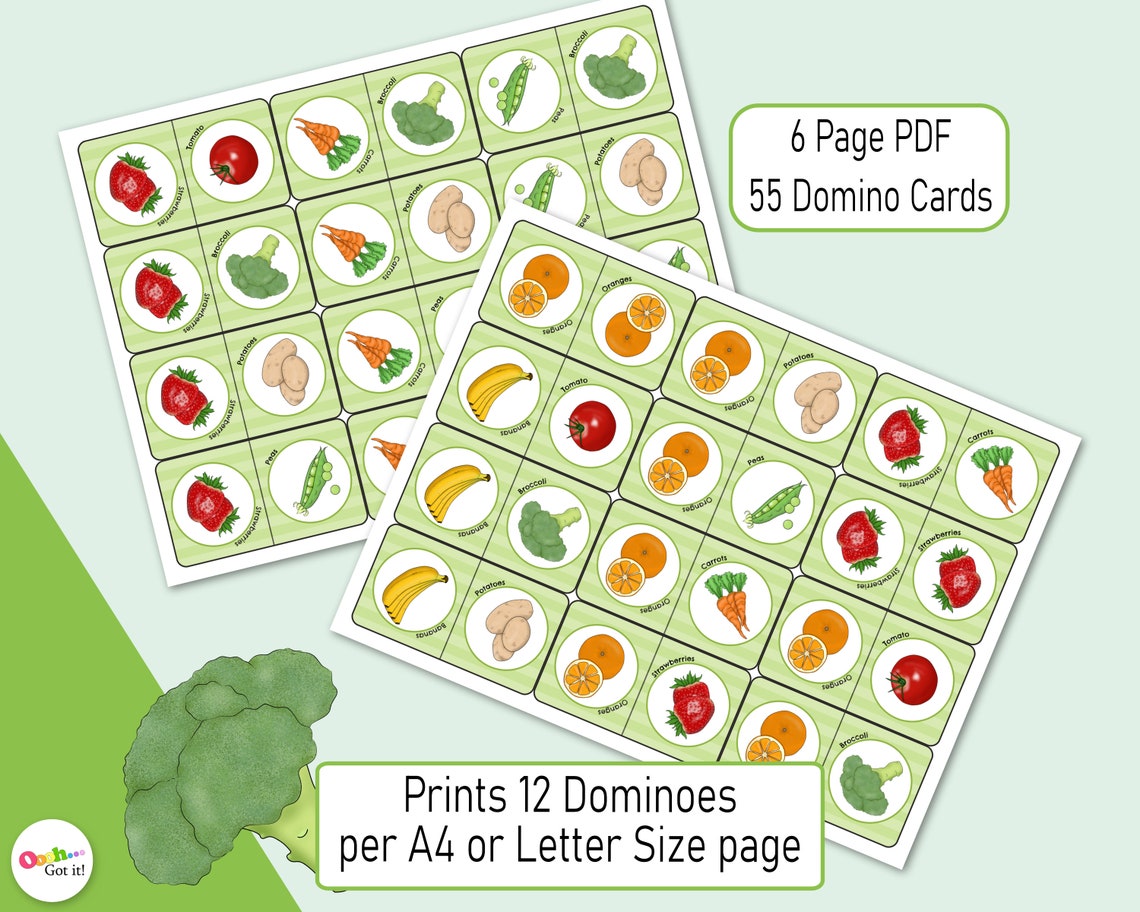 Fruit & Vegetable Dominoes, a Printable Healthy Eating, Greengrocer or ...