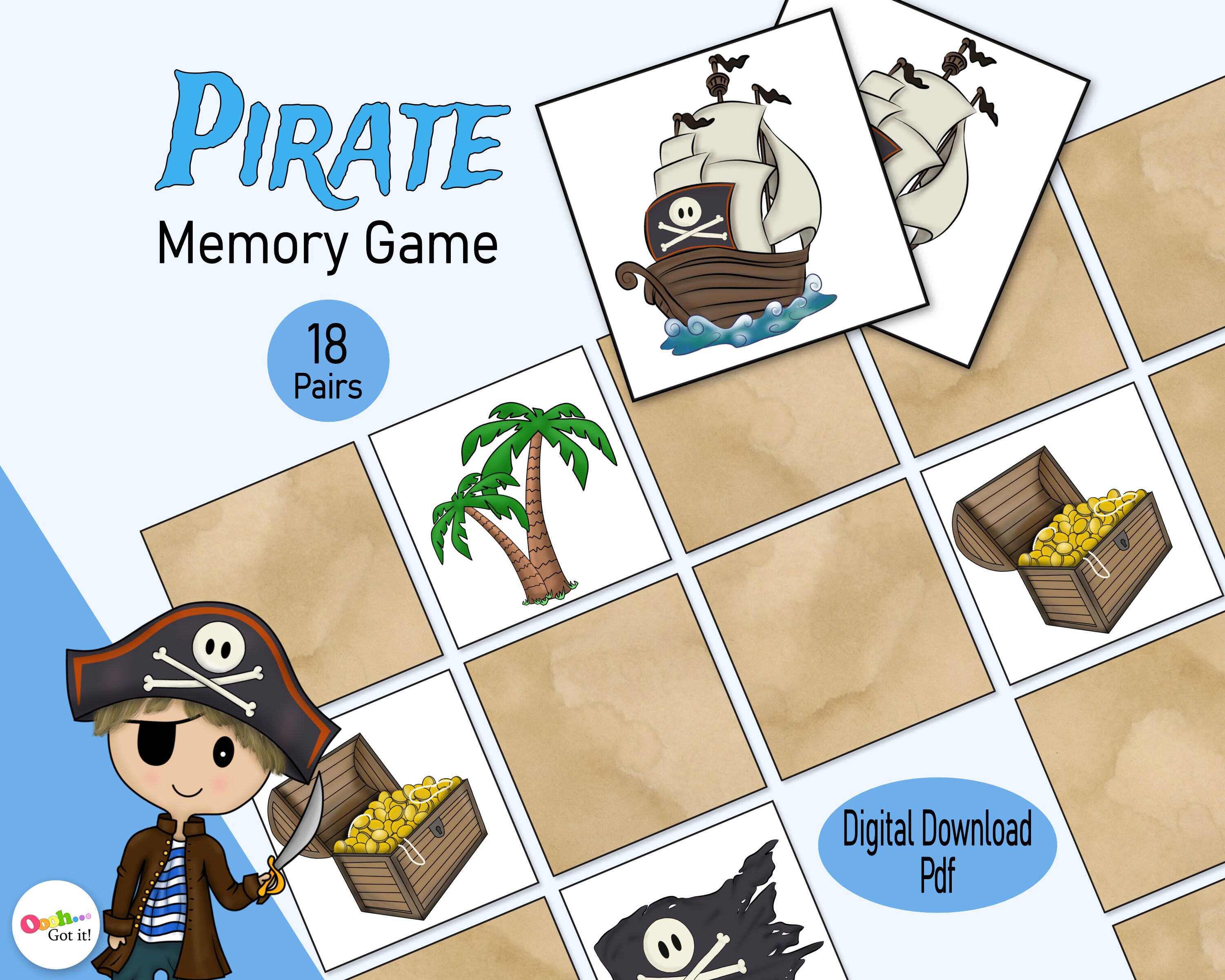 Pirate Memory Card Game, a Printable Picture Matching Game for Toddlers ...