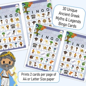 Greek Mythology Bingo, a Fun Printable Ancient Greece Game, for a ...