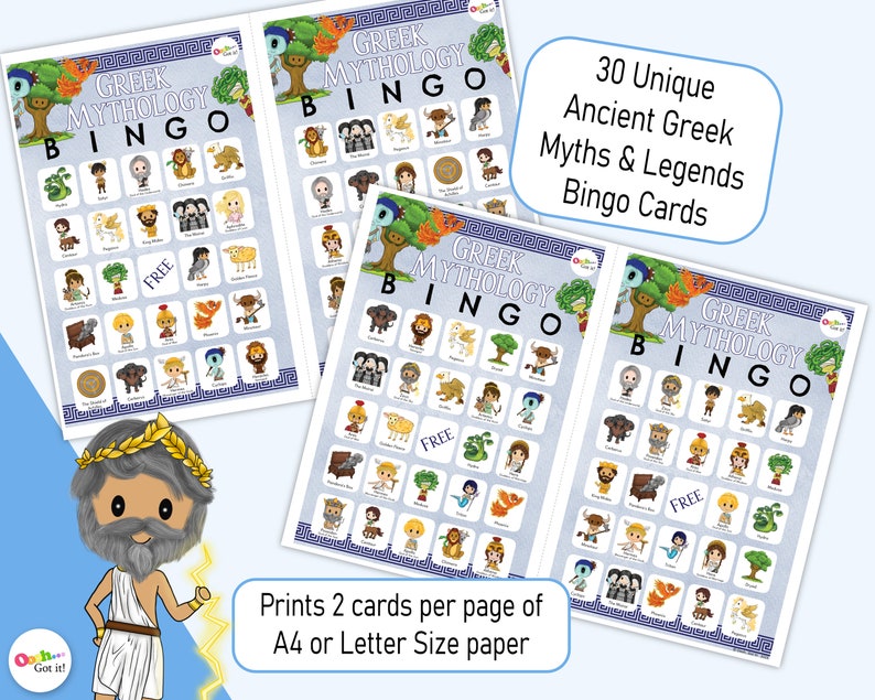 Greek Mythology Bingo, a Fun Printable Ancient Greece Game, for a ...