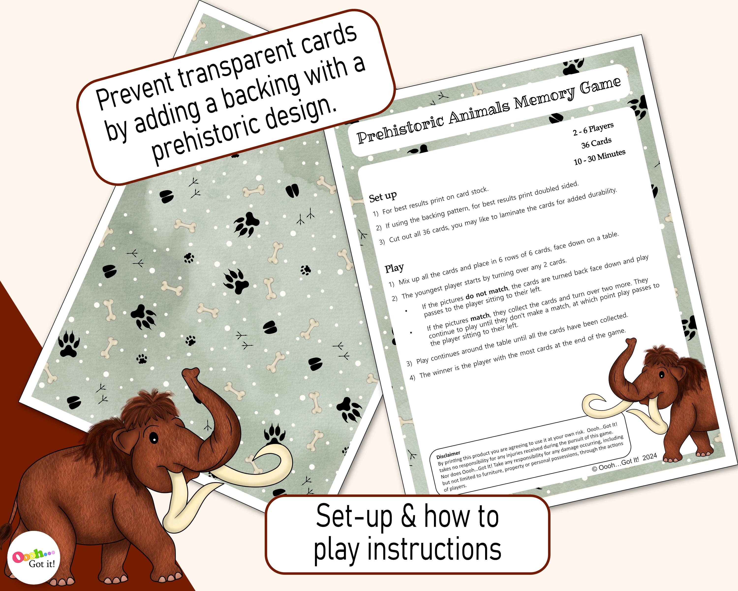Prehistoric Animal Memory Card Game, a Printable Ice Age Picture ...