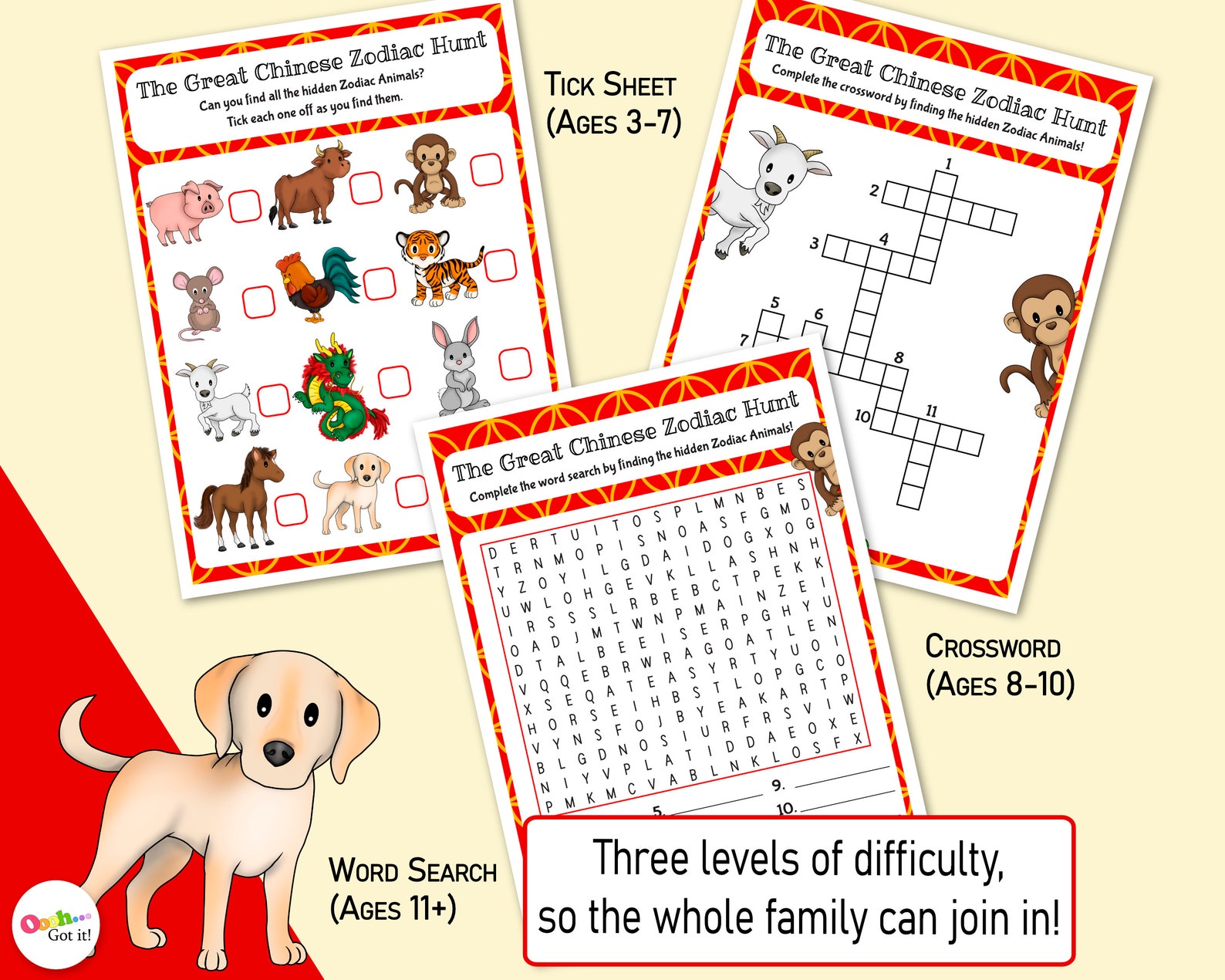 Chinese Zodiac Scavenger Hunt, a Printable Animal Picture Matching Game ...