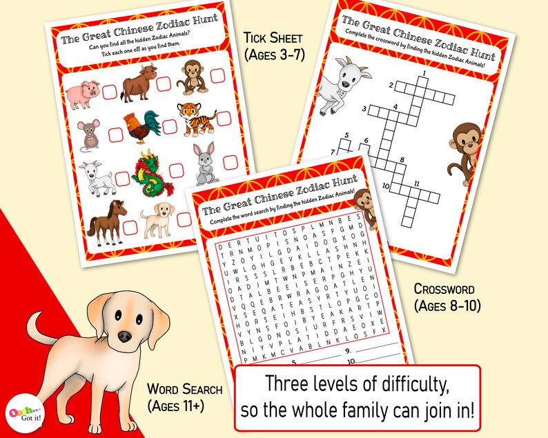 Chinese Zodiac Scavenger Hunt, a Printable Animal Picture Matching Game ...