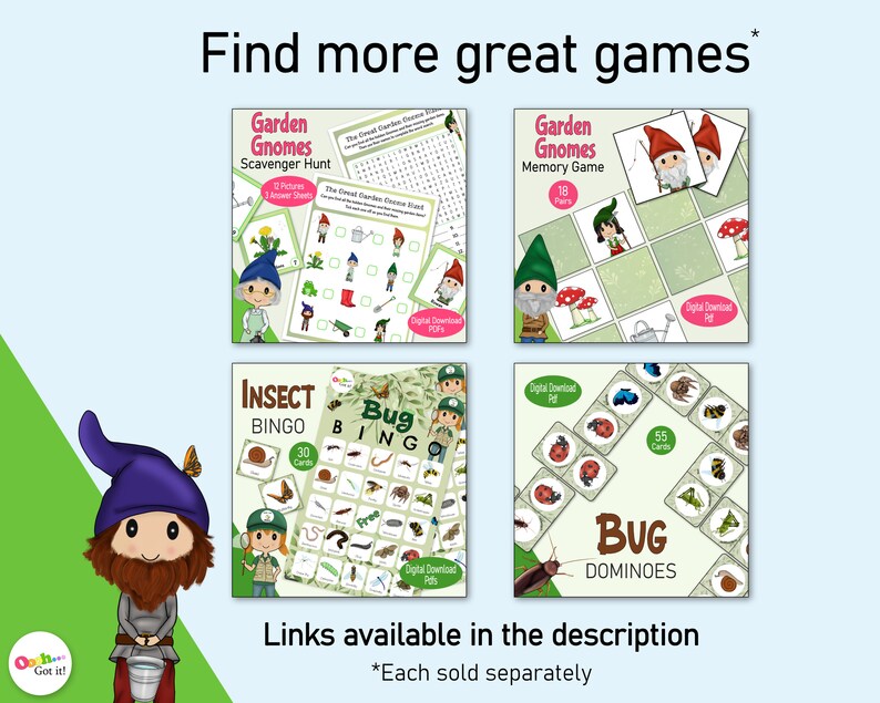 Garden Gnome Bingo Cards, a Printable Garden Party Game, Kids Activity ...