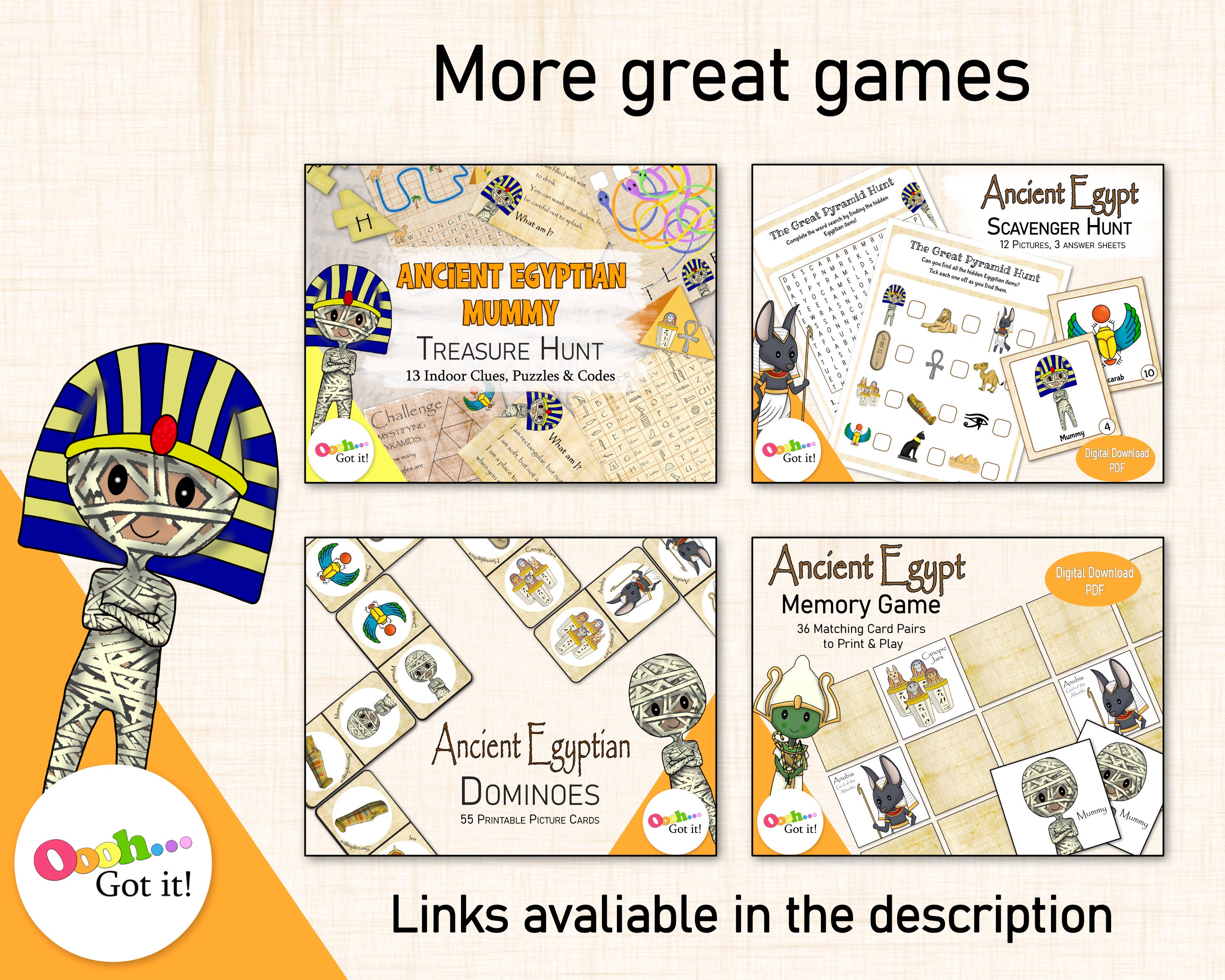 Ancient Egyptian Bingo Cards a Printable Mummy Party Game - Etsy