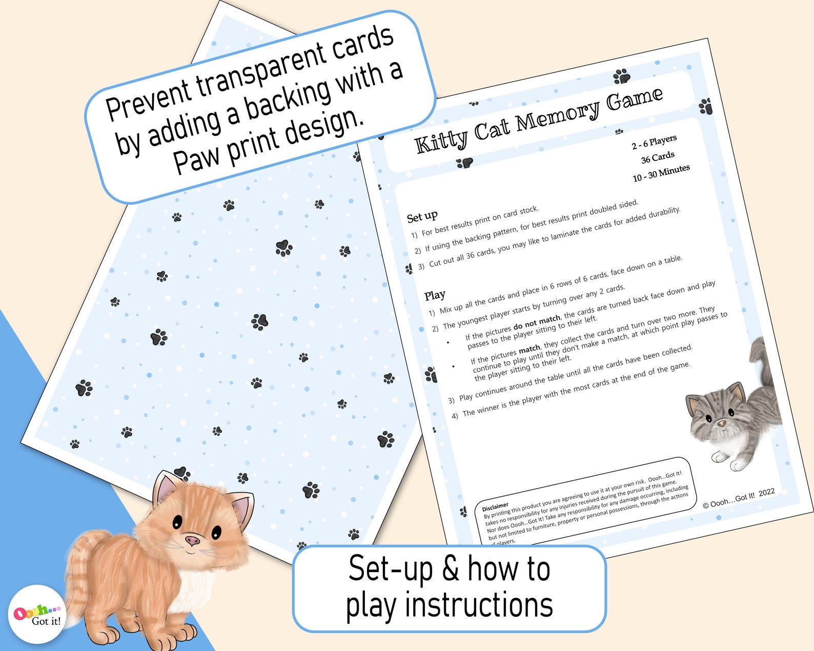 Cat Memory Card Game, a Printable Kitty Picture Matching Activity for ...
