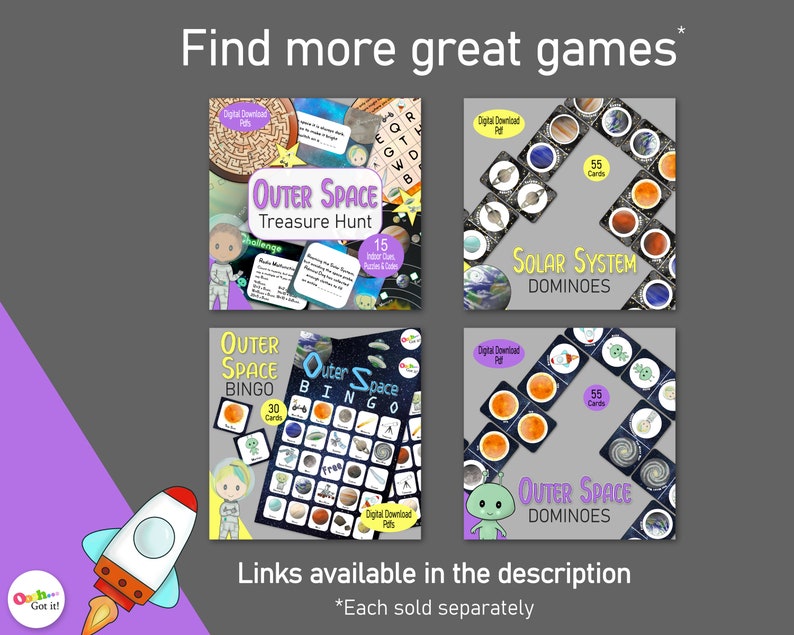 Outer Space Dominoes, a Printable Alien Kids Activity Game, for a Solar ...