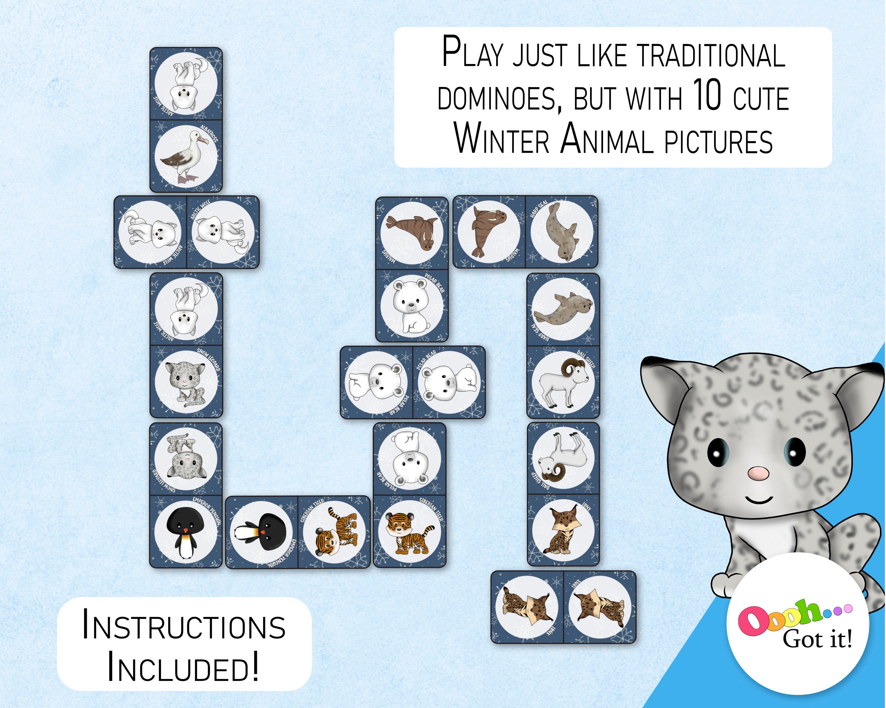 Winter Animal Dominoes a Printable Snowy Day Polar Bear Kids - Etsy UK