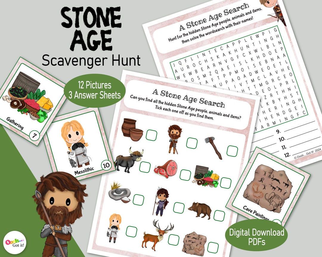 Stone Age Picture Scavenger Hunt, a Printable Prehistoric Party Game ...