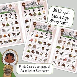 Stone Age Bingo Cards, a Printable Prehistoric Party Game, Kids ...
