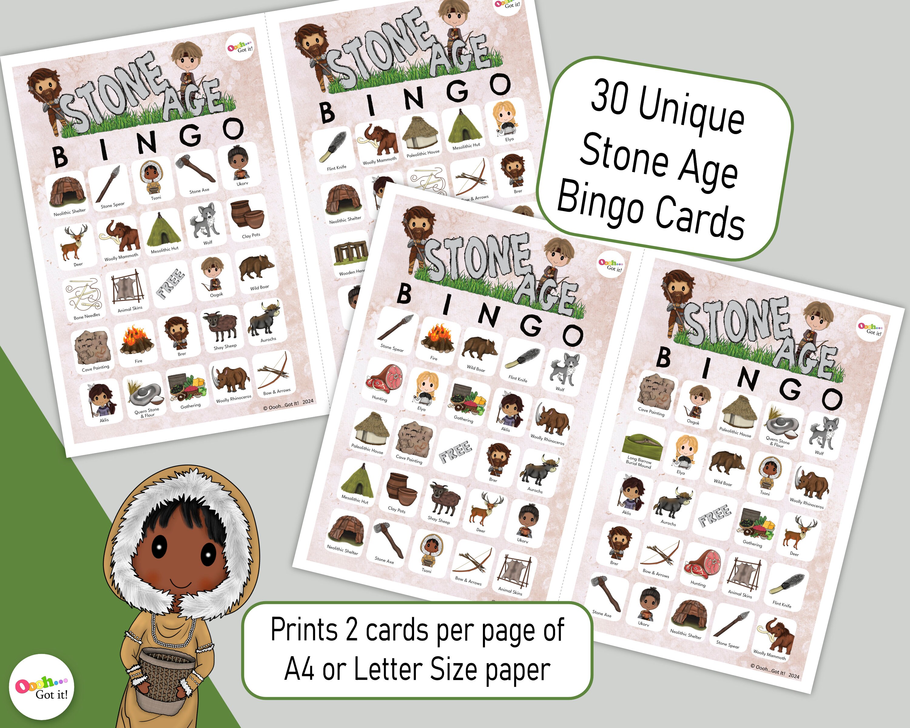 Stone Age Bingo Cards, a Printable Prehistoric Party Game, Kids ...