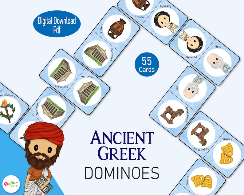 Ancient Greece Dominoes, a Printable Greek History Picture Matching ...