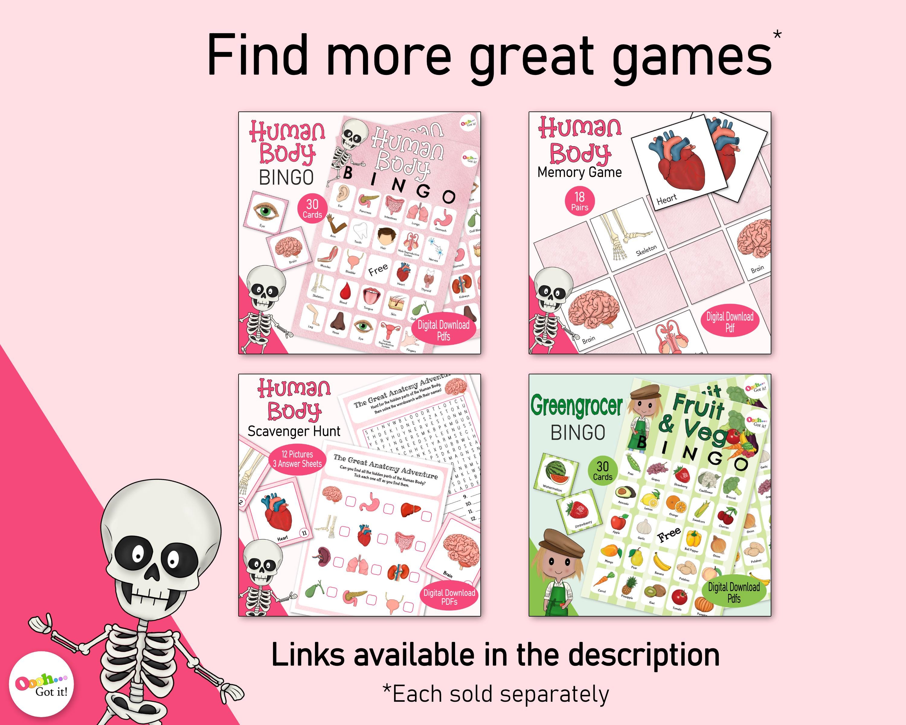 Human Body Parts Dominoes, a Printable Anatomy Game for a Fun Biology ...