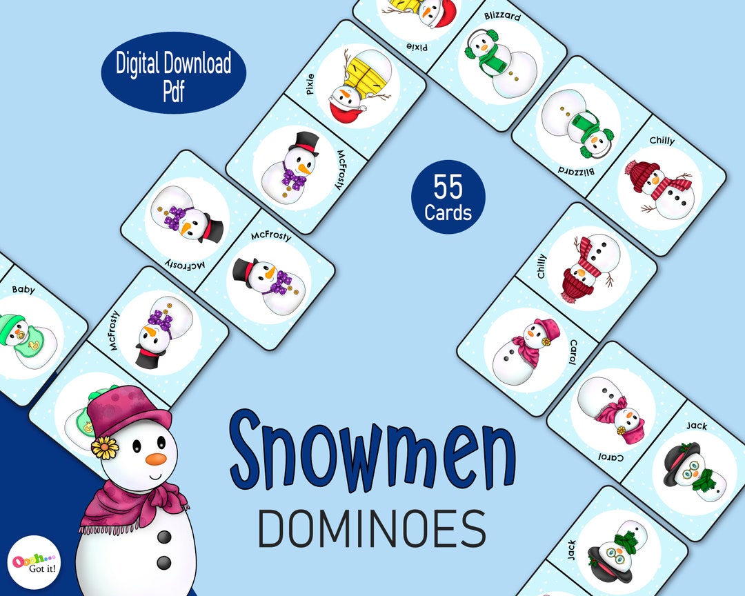 Snowman Dominoes, a Printable Winter Picture Matching Game, Kids ...