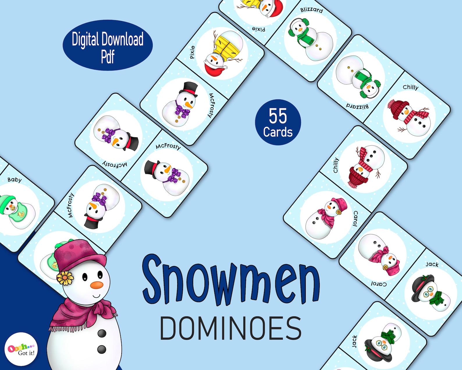 Snowman Dominoes, a Printable Winter Picture Matching Game, Kids ...