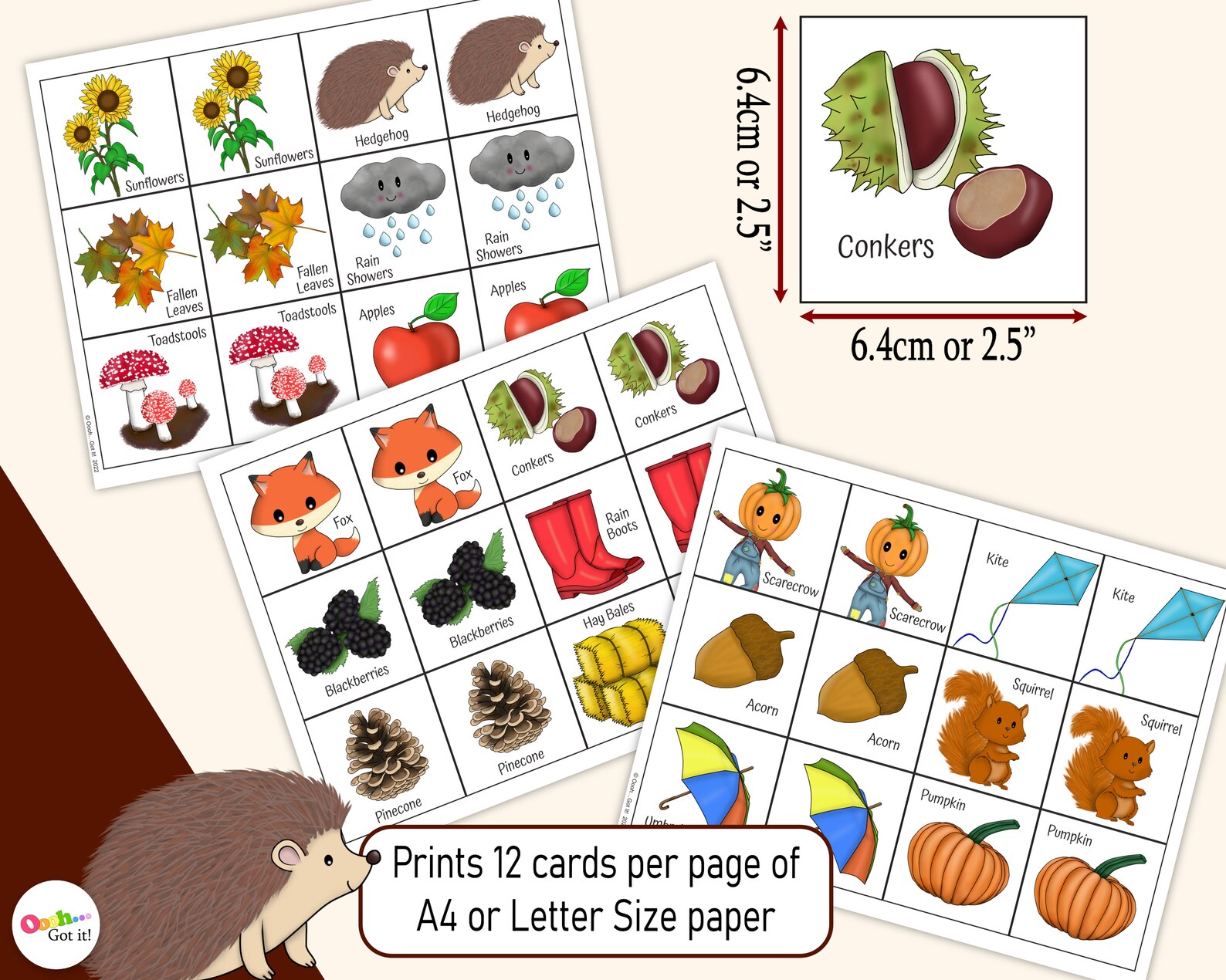 Autumn Memory Card Game, a Printable Fall Picture Matching Game, for ...