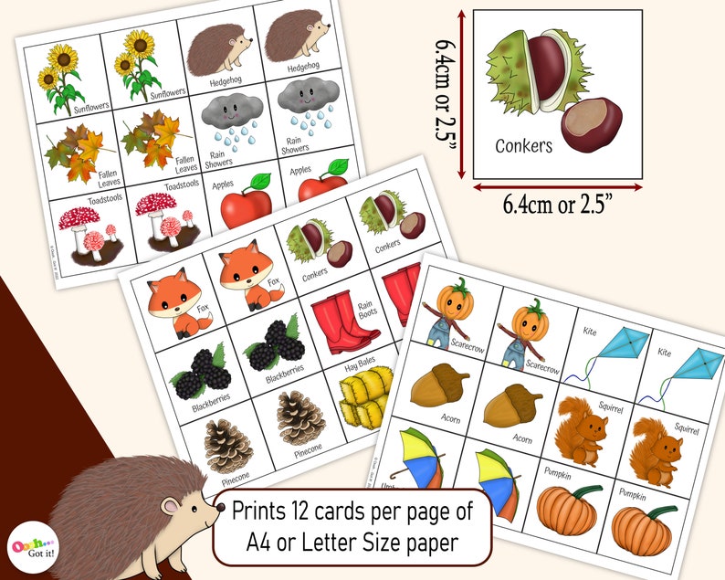 Autumn Memory Card Game, a Printable Fall Picture Matching Game, for ...